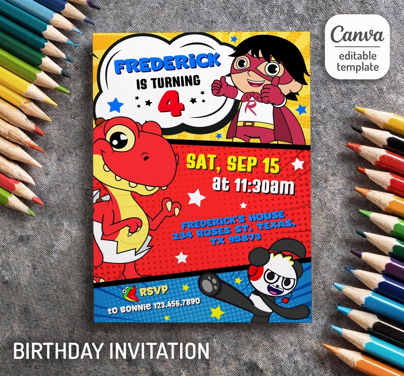 Ryans Birthday Invitation, Printable Ryan's World Invite, Party Invite ...