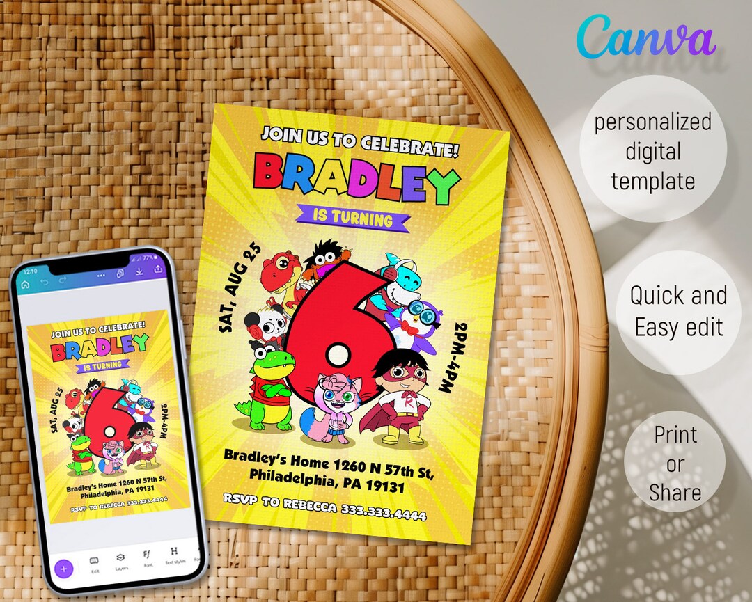 Ryans Birthday Invitation, Printable Ryan's World Invite, Party Invite ...