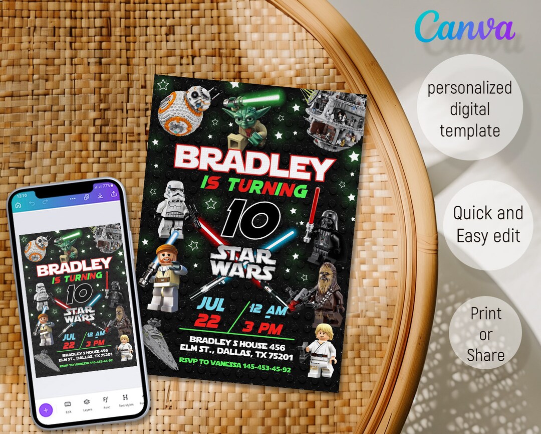 Printable Birthday Invitation, Star Invite, Wars Invitation, Darth ...