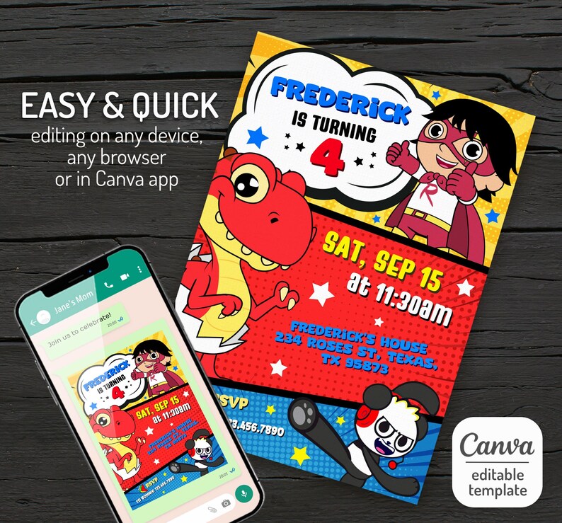 Ryans Birthday Invitation, Printable Ryan's World Invite, Party Invite ...