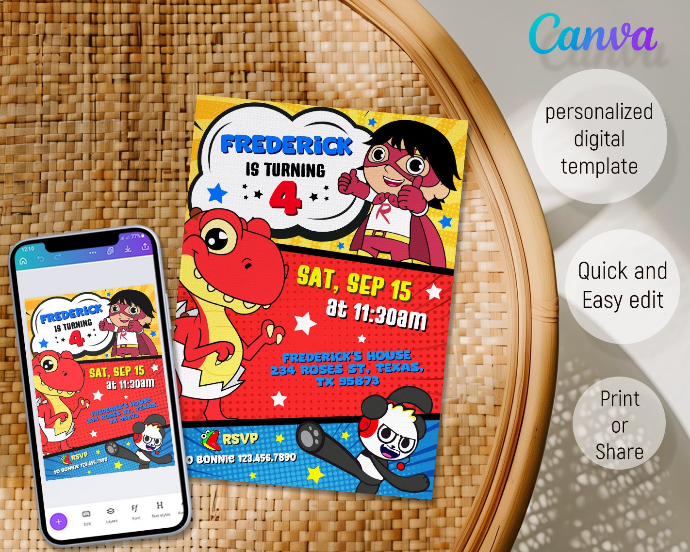 Ryans Birthday Invitation, Printable Ryan's World Invite, Party Invite ...