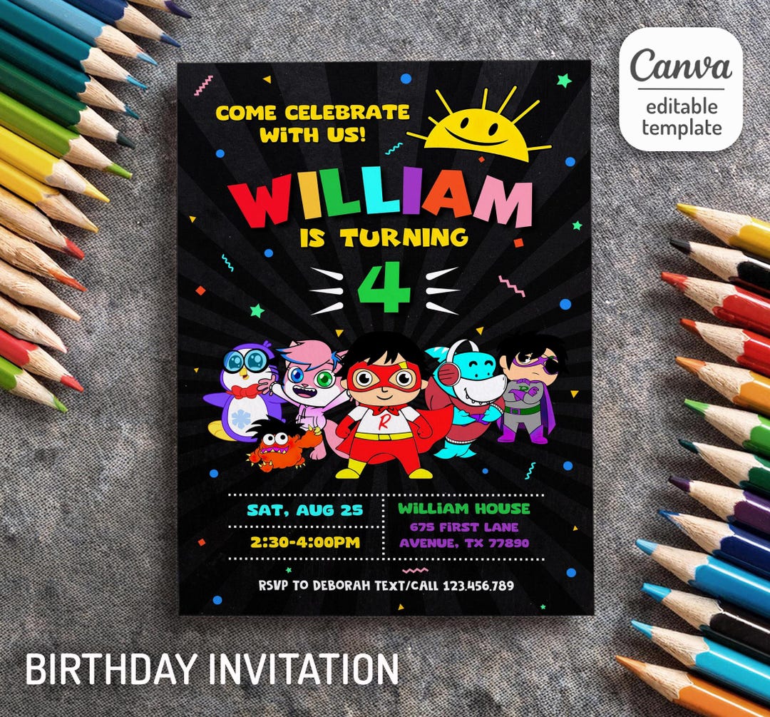 Ryans Birthday Invitation, Printable Ryan's World Invite, Party Invite ...