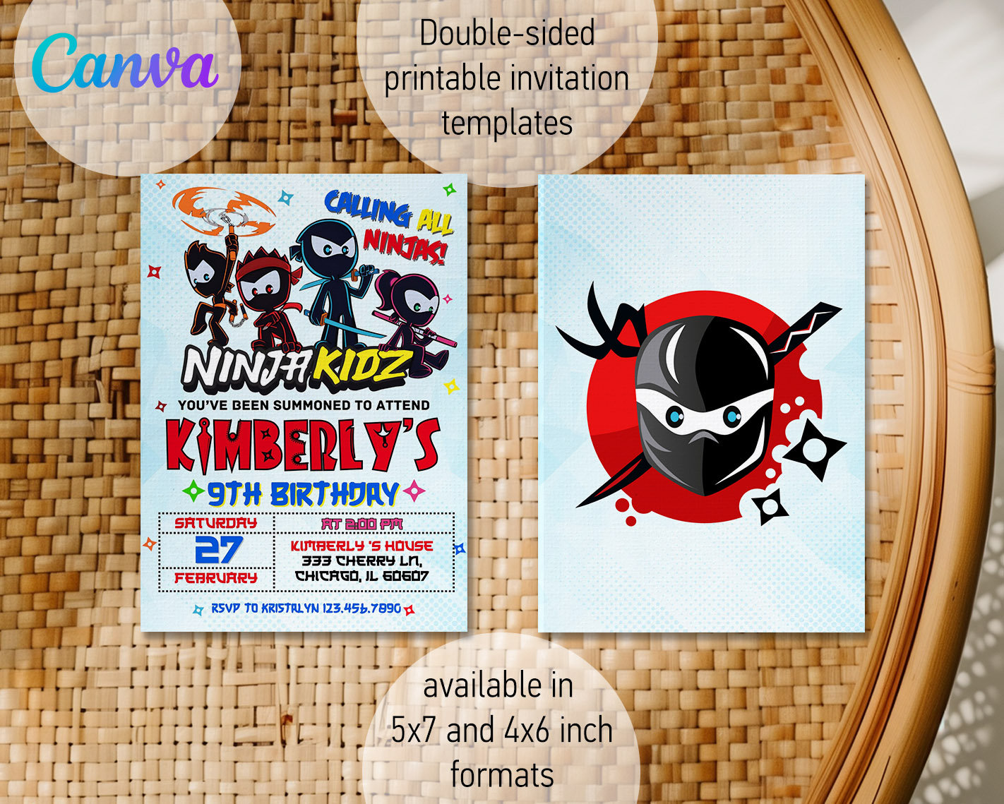 Ninja Kidz Editable Printable Invitation, Boy Girl Birthday Invitation ...
