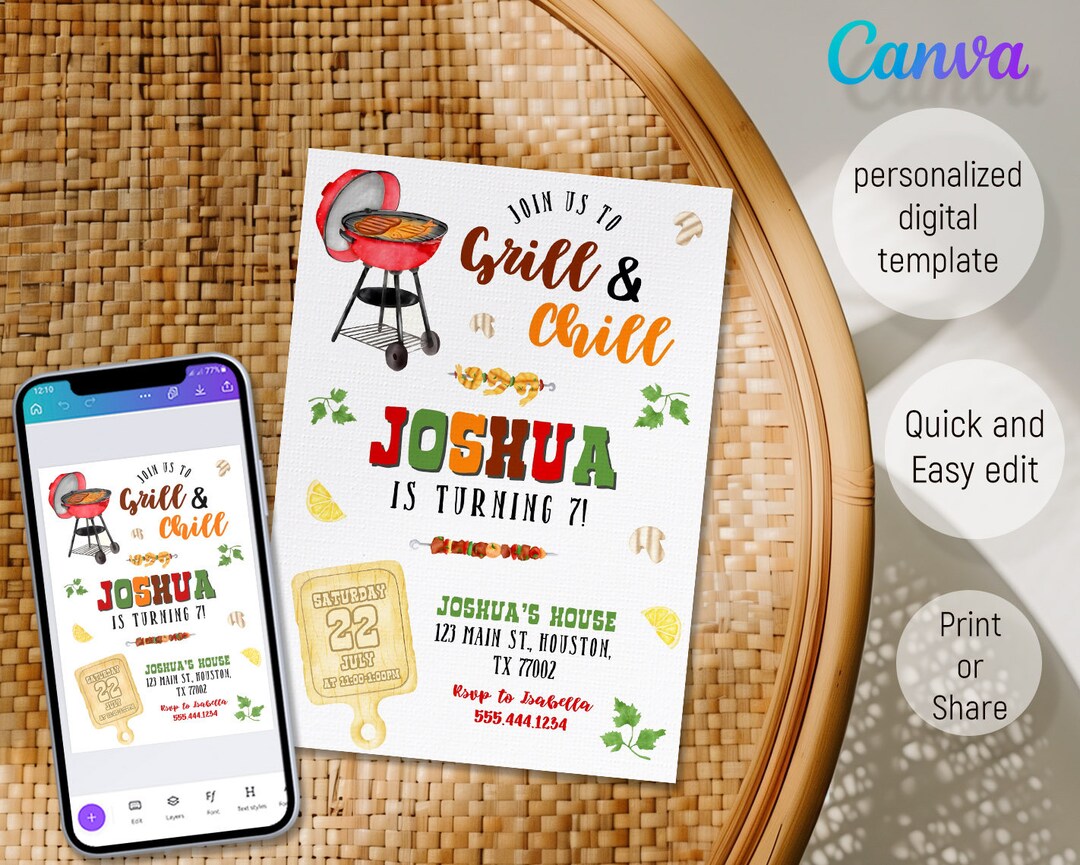 Grillin & Chillin Birthday Invitation, Editable Printable Backyard Bbq ...