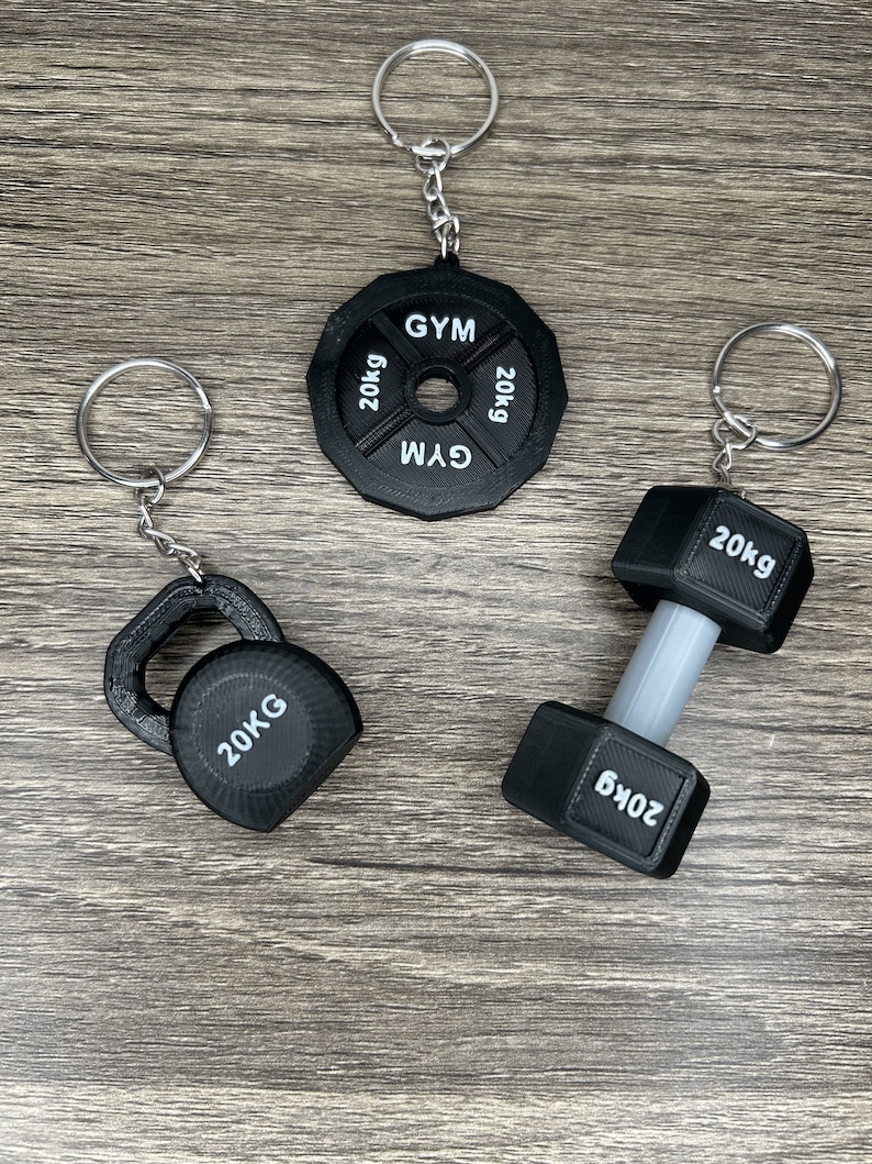 3D Printed Gym Weight Key Chains, Color and Text Customizable Dumbbell ...