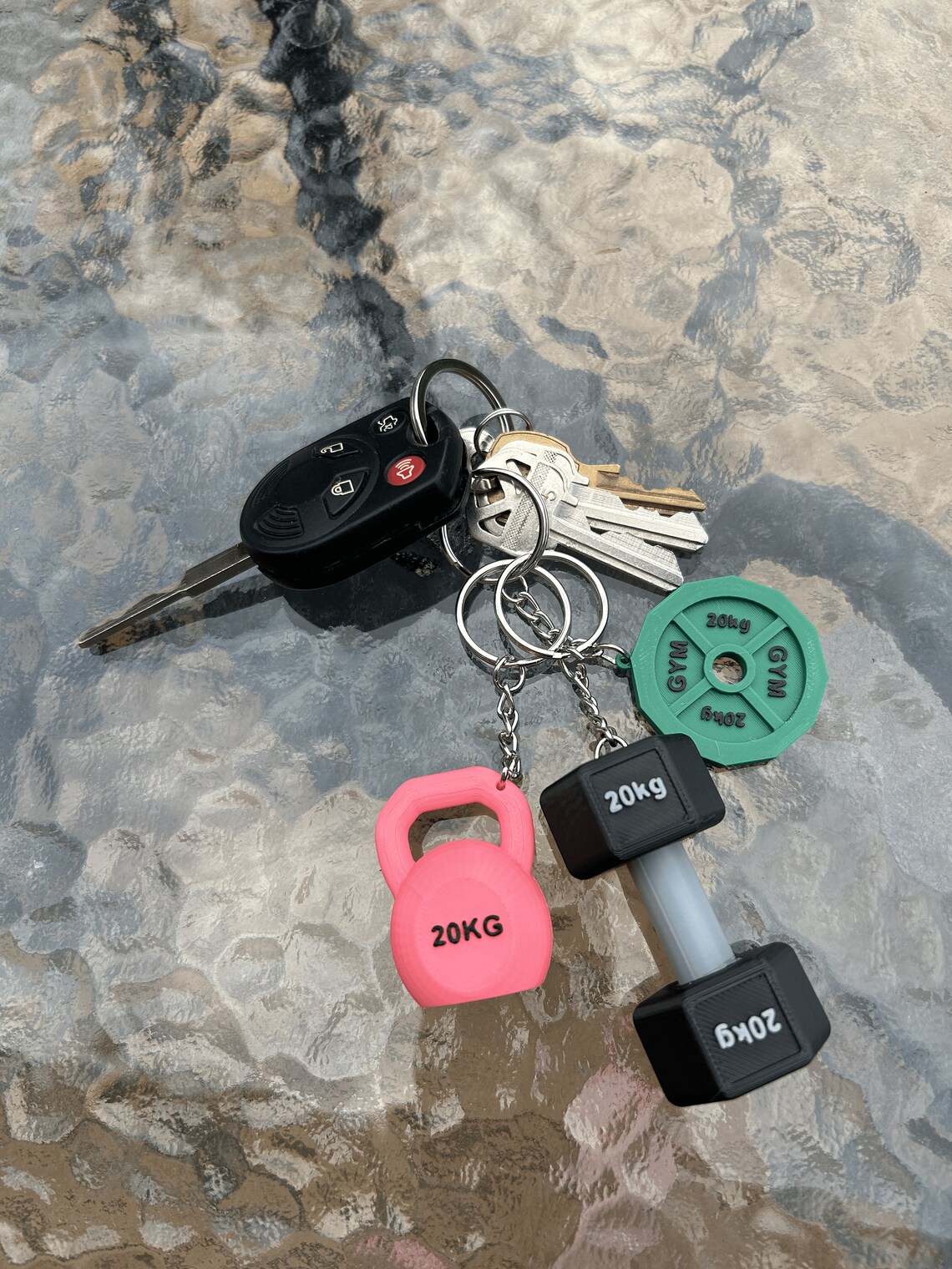 3D Printed Gym Weight Key Chains, Color and Text Customizable Dumbbell, Kettle Bell, Gym Plate ...