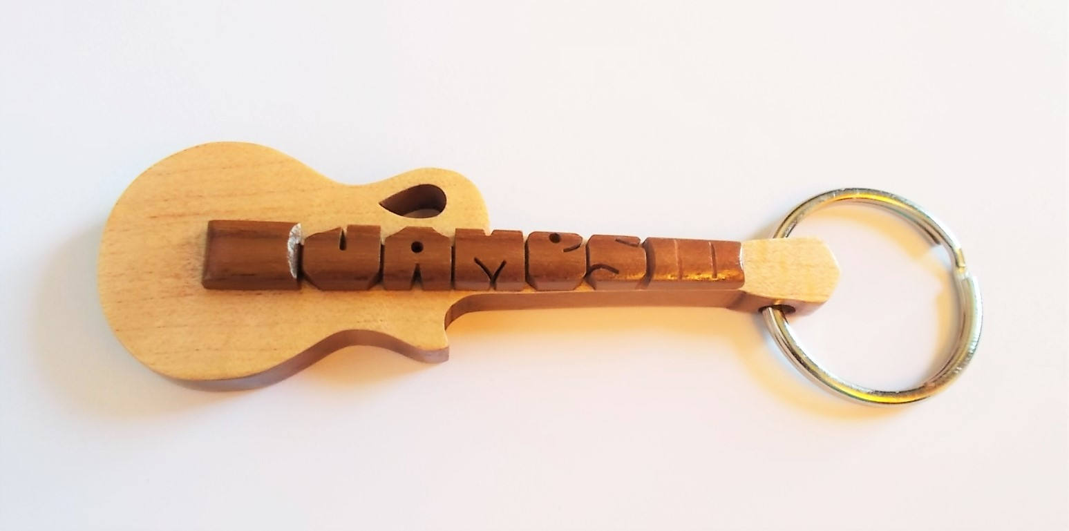 Guitar Name Keychain Custom Carved in Walnut and Flame Maple | Etsy