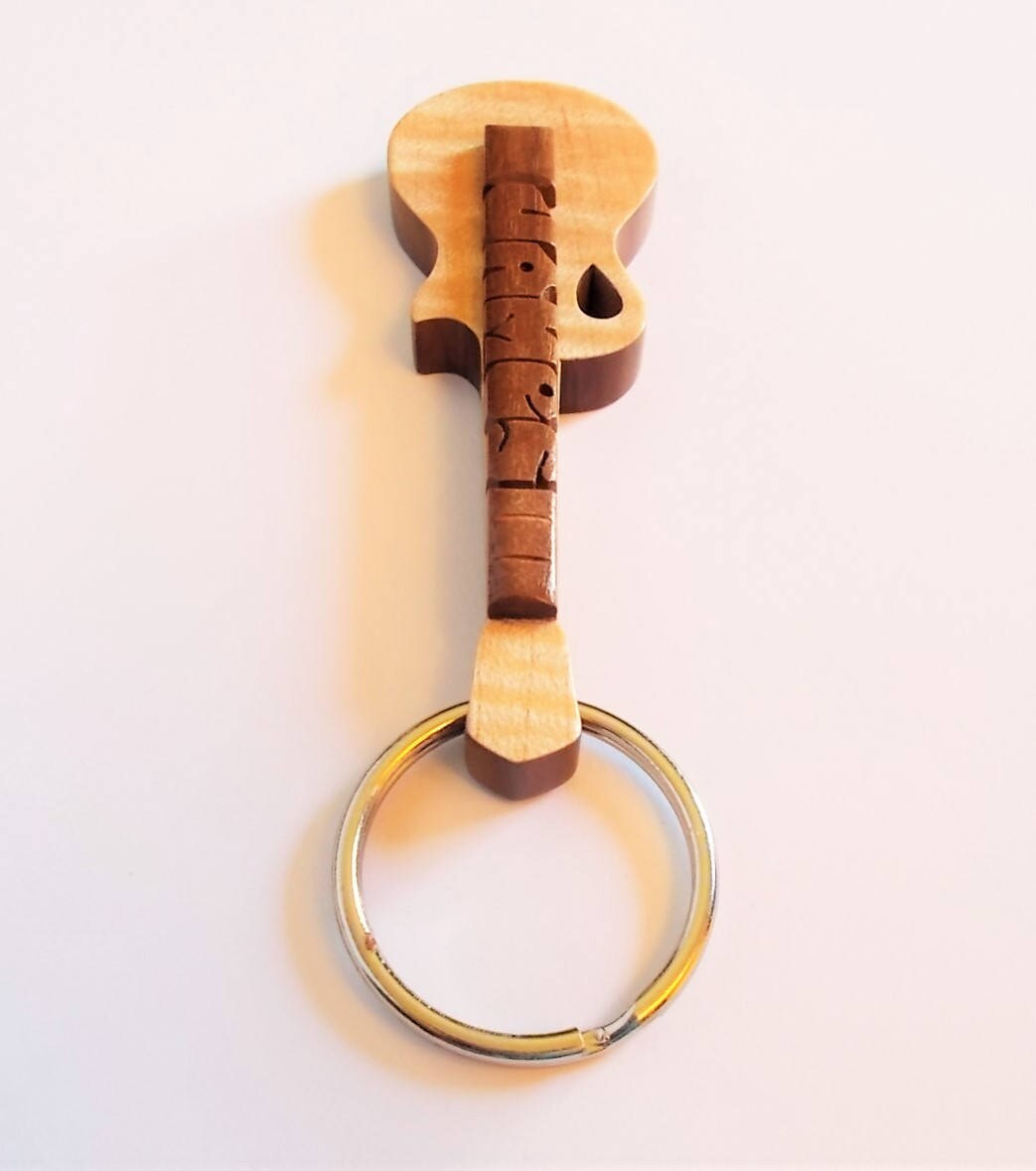 Guitar Name Keychain Custom Carved in Walnut and Flame Maple | Etsy