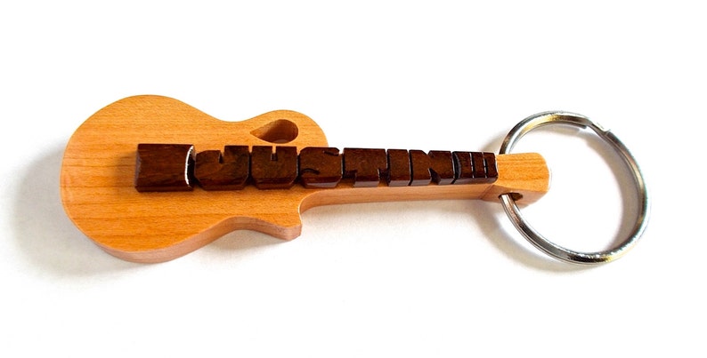 Guitar Name Keychain Custom Carved in Cherry Wood and - Etsy