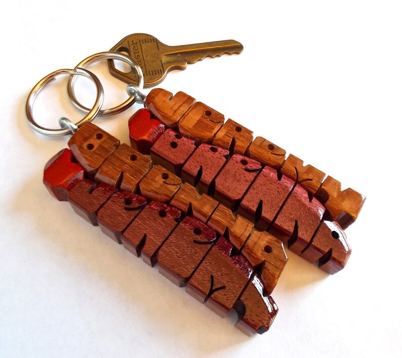 Wave Keychain in Leopardwood and Purpleheart Wood Custom - Etsy