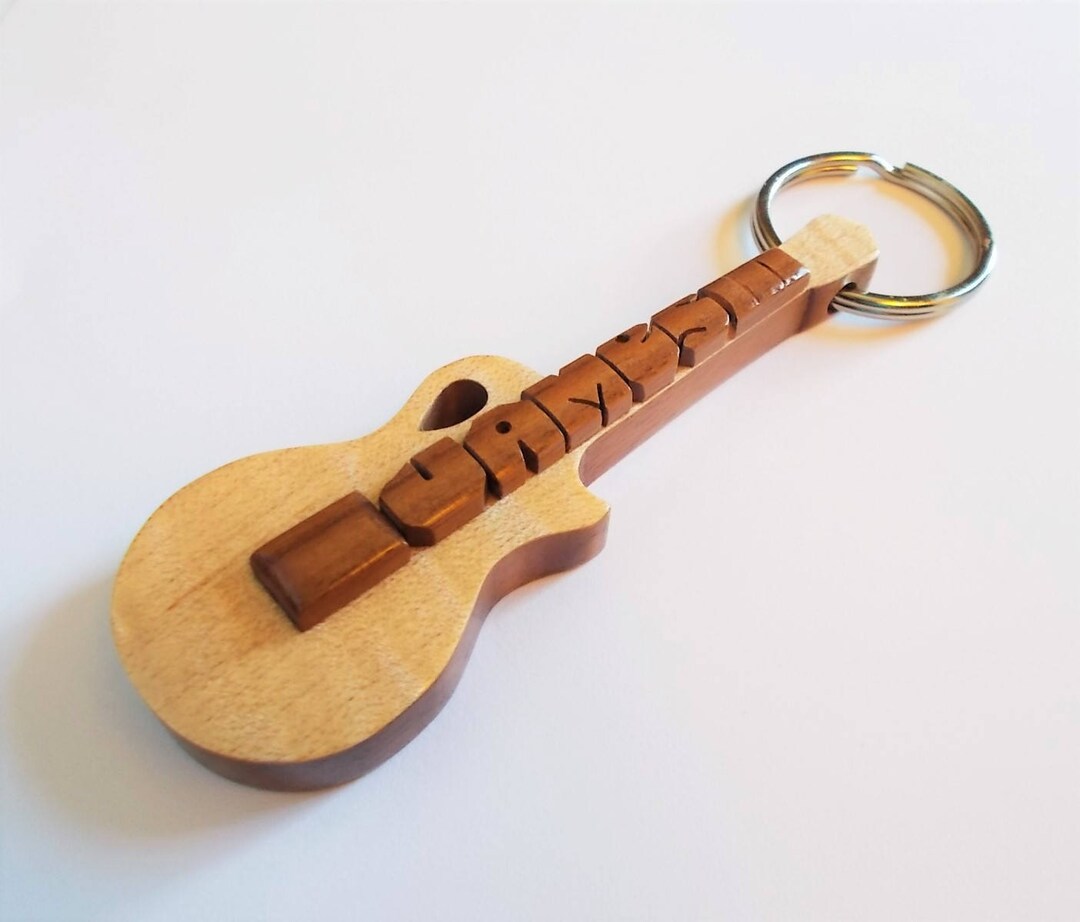 Guitar Name Keychain, Custom Carved in Walnut and Flame Maple Woods - Etsy