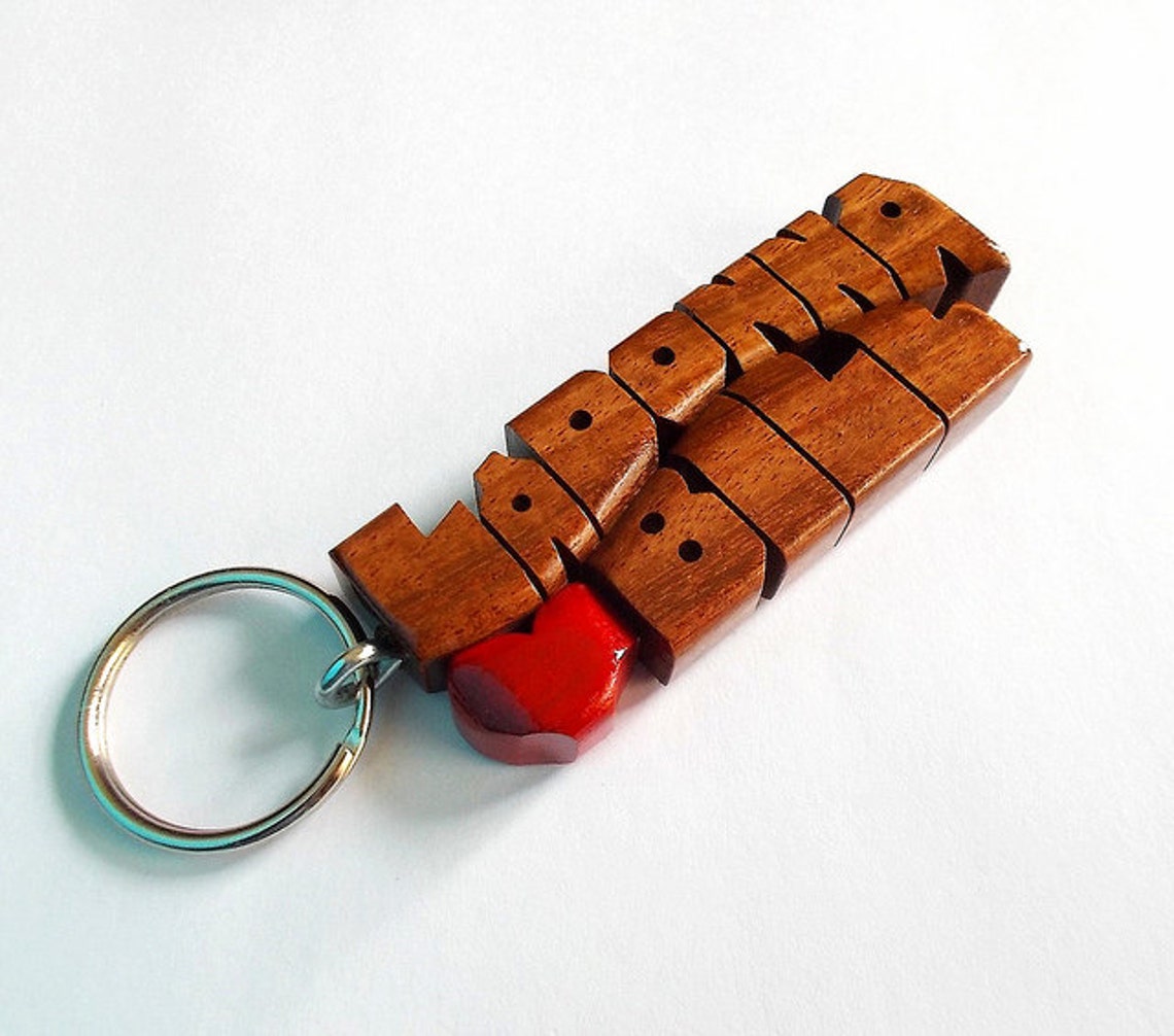 Wave Keychain in Mahogany Wood Custom Names Carved to Order | Etsy