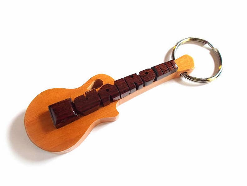 Guitar Name Keychain Custom Carved in Cherry Wood and - Etsy