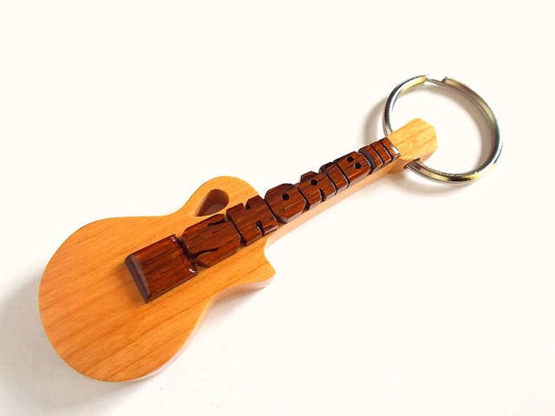 Guitar Name Keychain Custom Carved in Cherry Wood and | Etsy