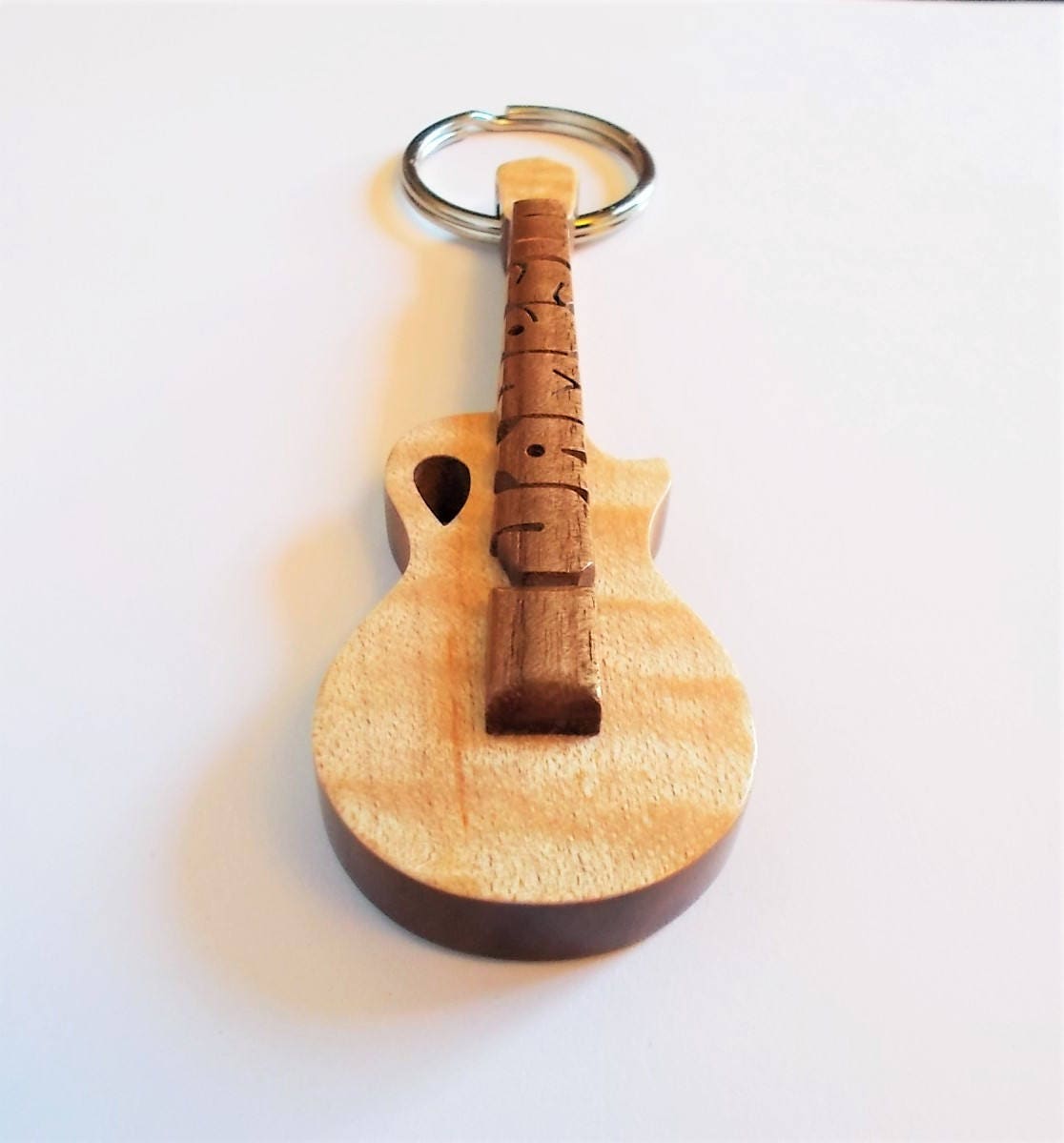 Guitar Name Keychain Custom Carved in Walnut and Flame Maple | Etsy