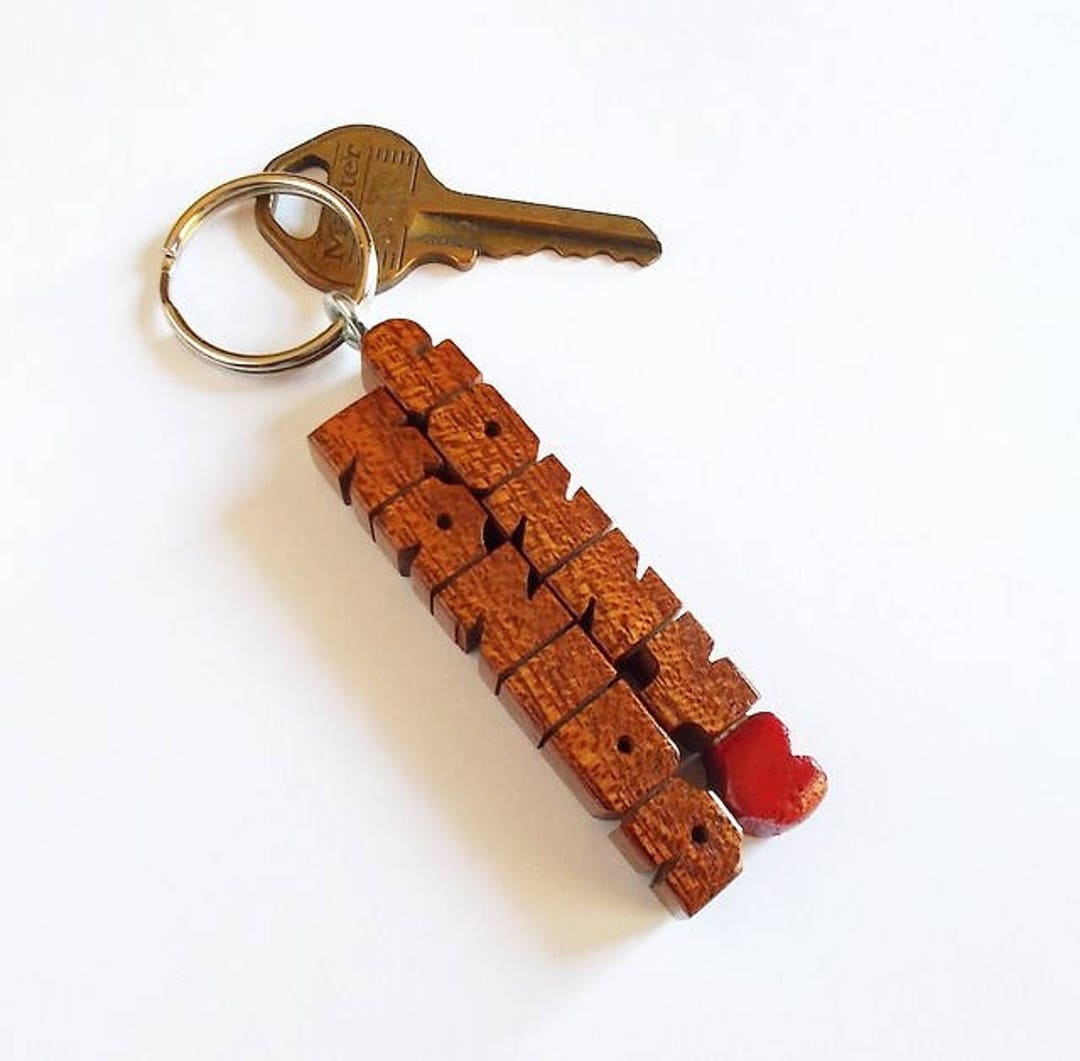 Mahogany Wood 2-liner Keychain, Names Custom Carved to Order - Etsy