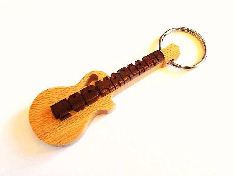 Guitar Name Keychain Custom Carved in Cherry Wood and | Etsy