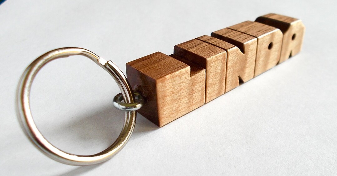 Custom Flame Maple Veneer on Walnut, Wood Name Keychain, Carved to ...