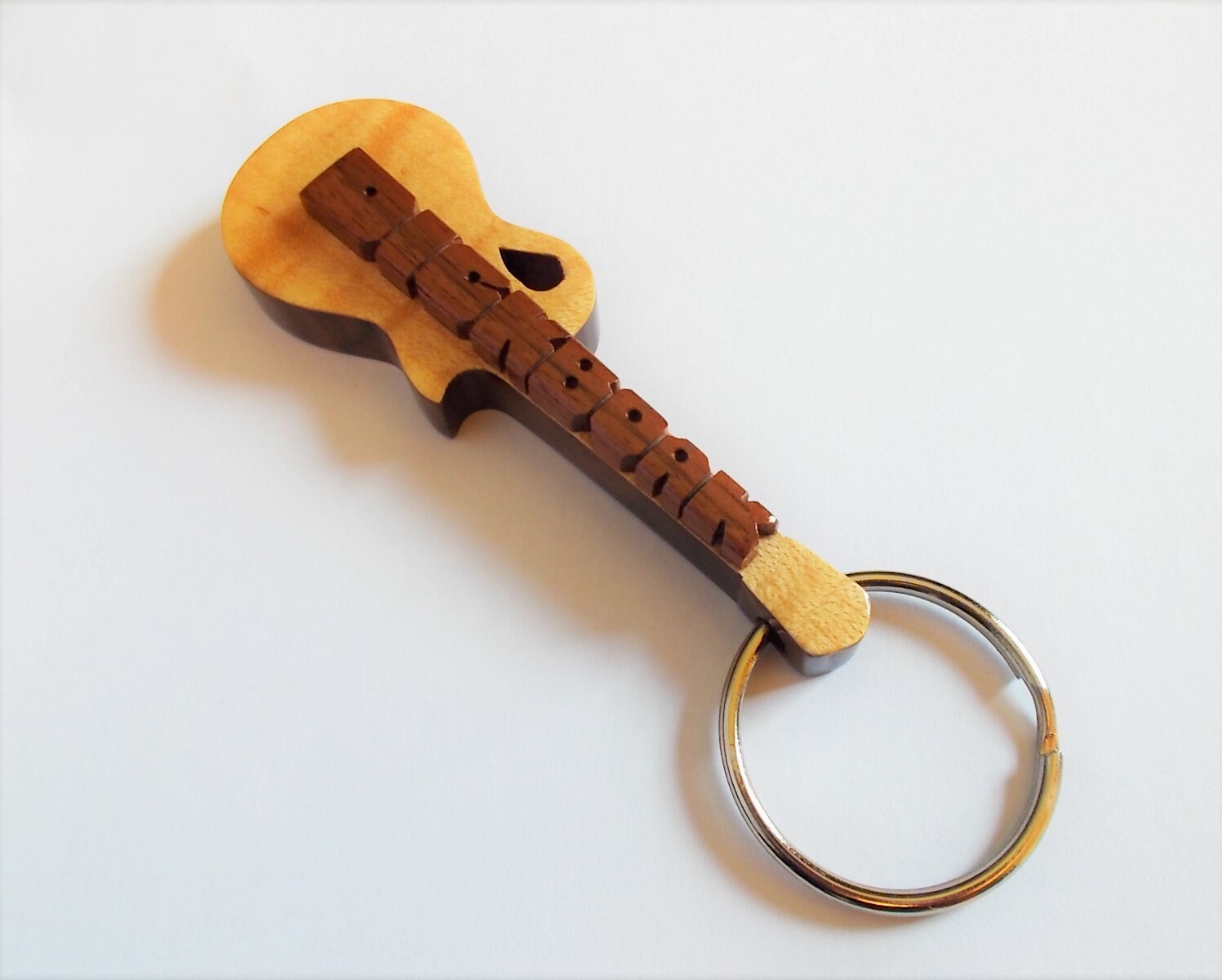 Guitar Name Keychain Custom Carved in Walnut and Flame Maple | Etsy