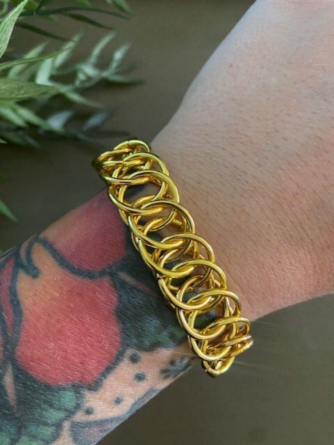 Large Link Gold Chainmail Bracelet - Etsy