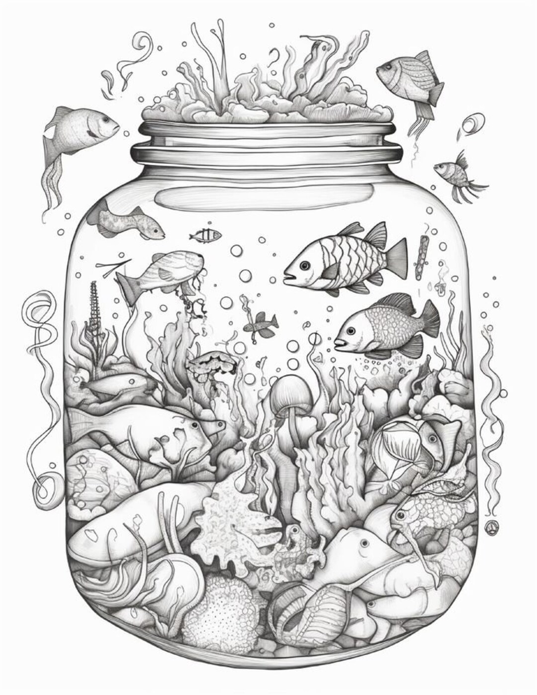 Sea Creatures in a Jar Printable Coloring Page - Etsy