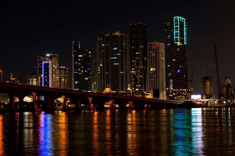 Miami Night City Skyline Photo Digital Download - Etsy