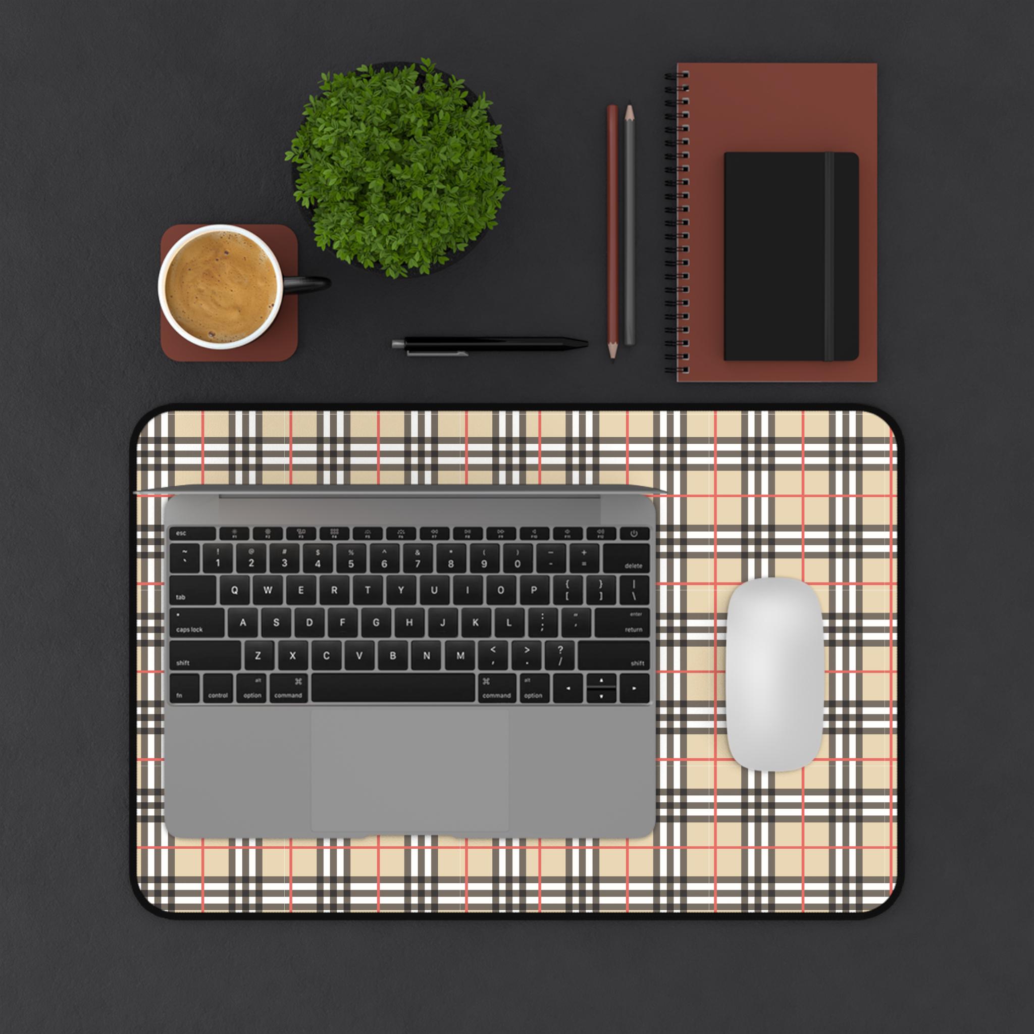 Plaid Desk Mat Classic Tan and Black Checkered Mouse Pad Large Office ...