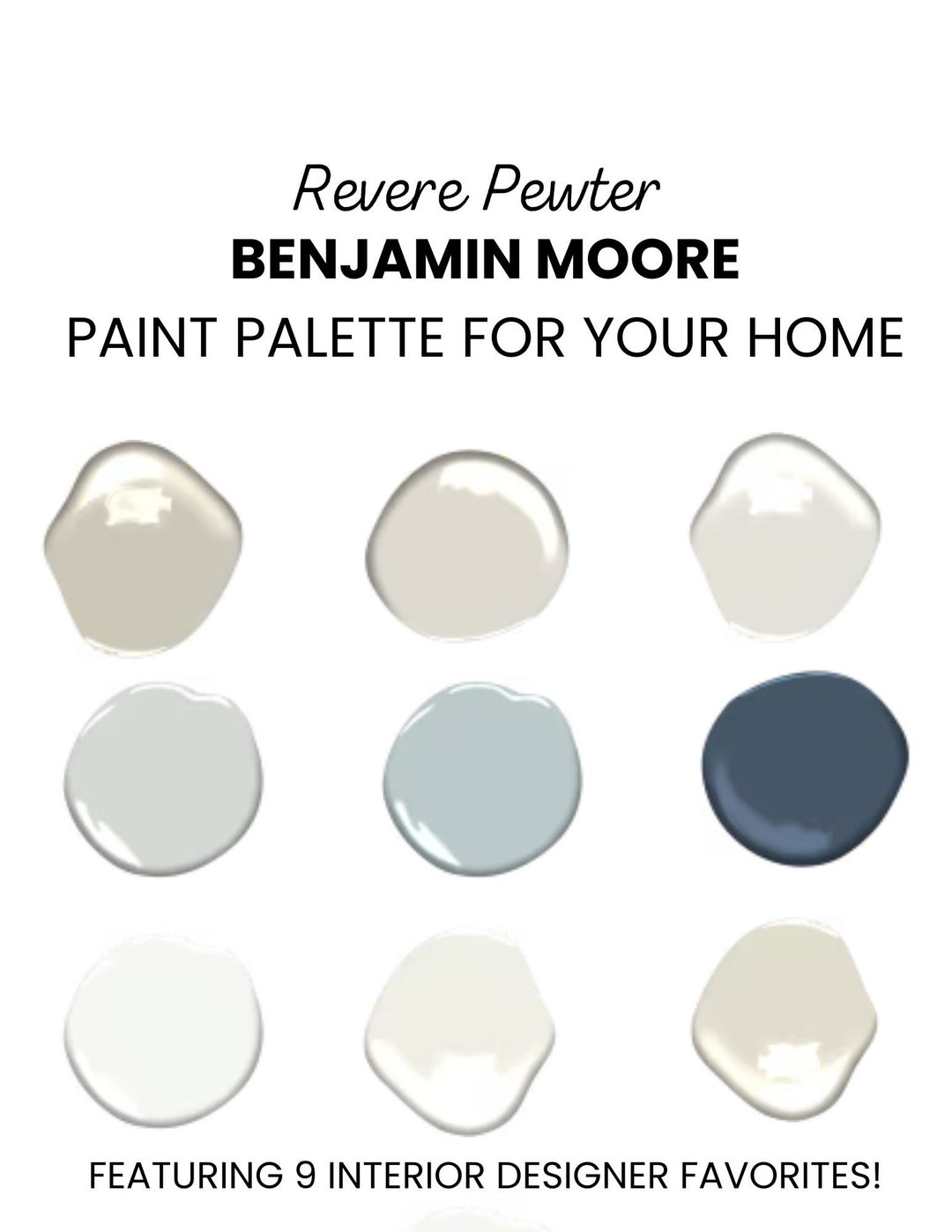 Benjamin Moore Revere Pewter Paint Palette: 9 Neutral Colors (PDF) - Etsy