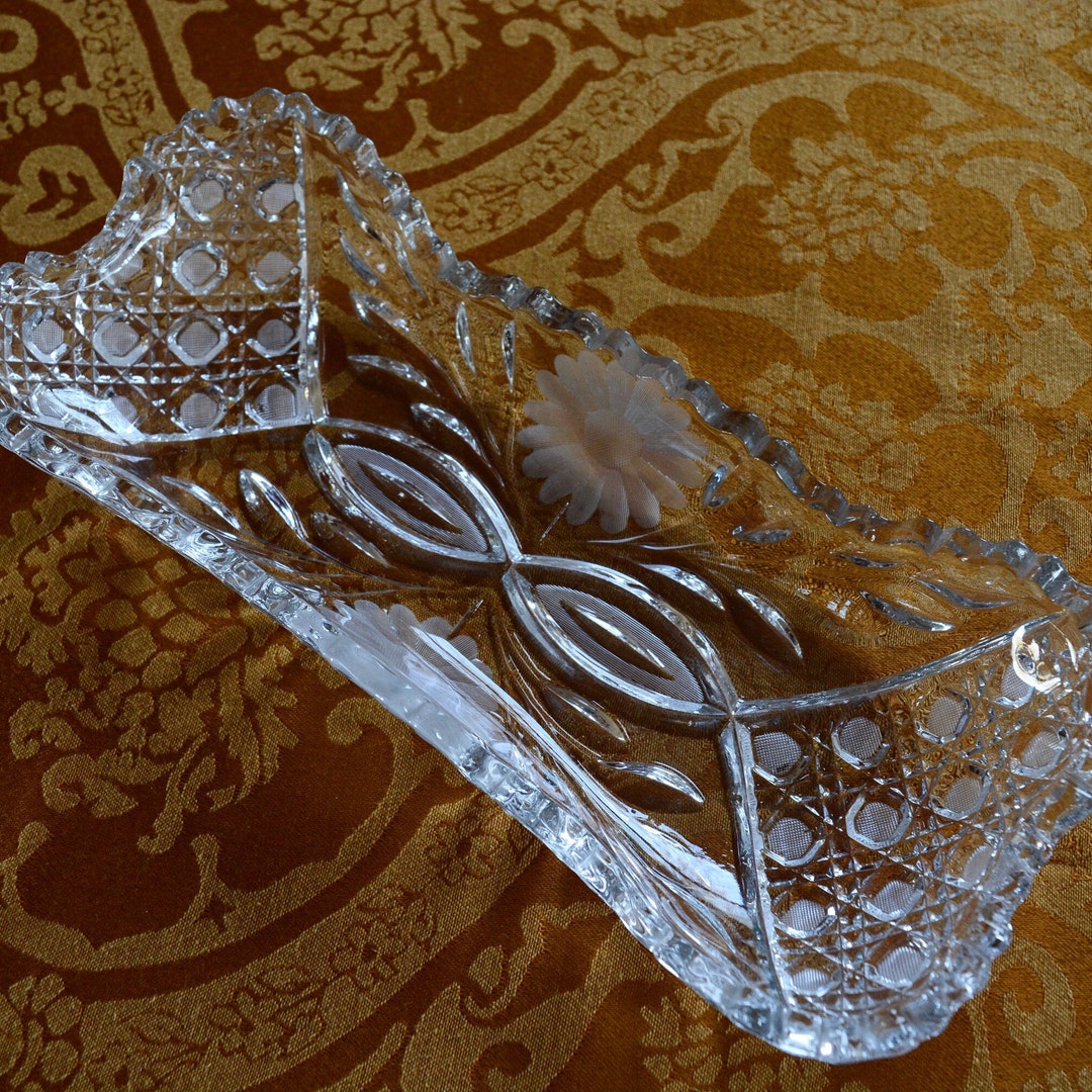 Vintage American Brilliant Cut Glass, Rectangular Relish Tray - Etsy