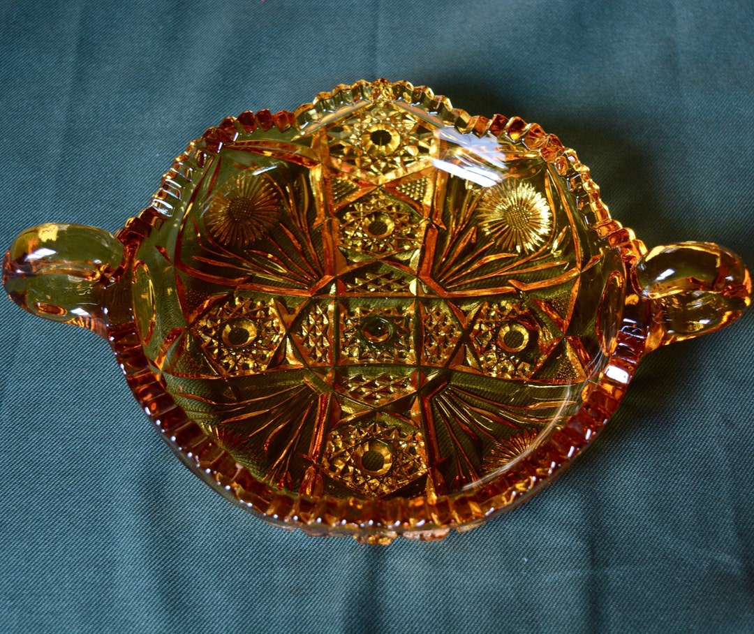 Vintage Amber Cut Glass Serving Dish With Handles - Etsy