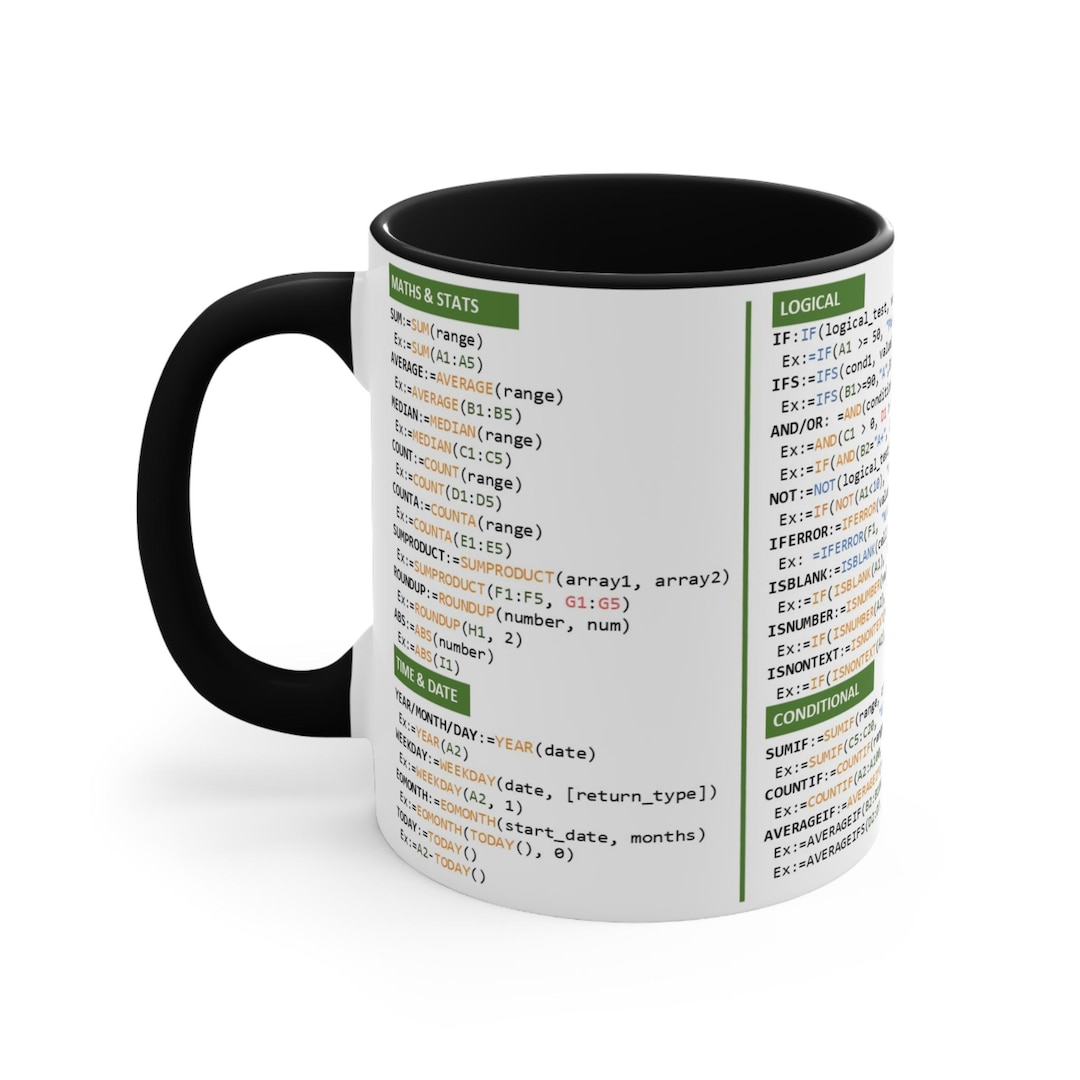 Excel Formula Mug Cheat Sheet Gift for Colleague Mug Design Free ...