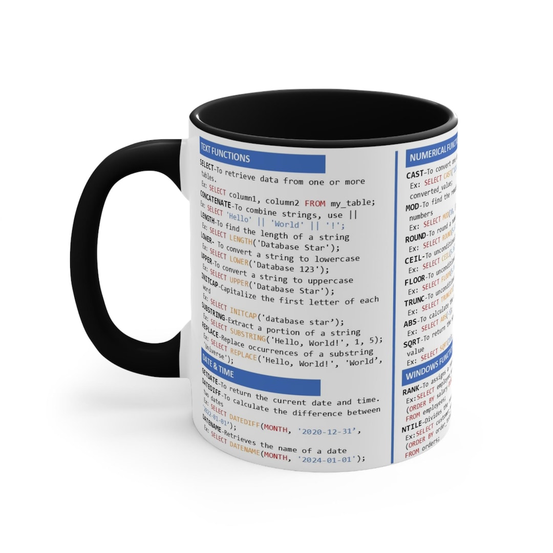 SQL Mug Cheat Sheet Gift for Colleague Mug Design Free Shipping Gift ...