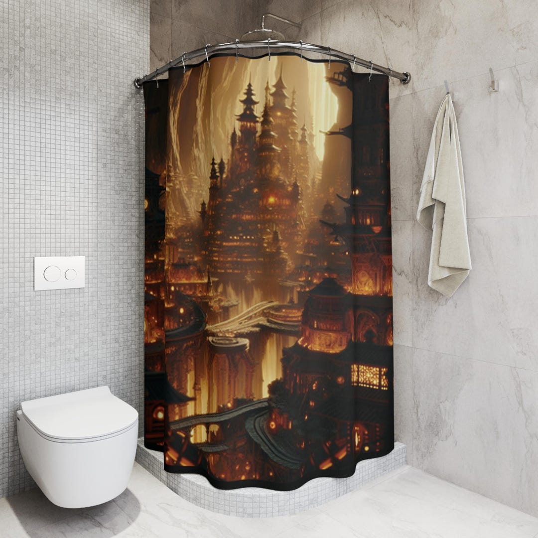 Golden Dwarven City, Shower Curtains, Bathroom Accessory Gift for ...