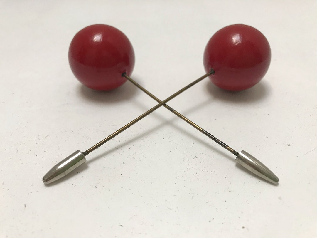 Vintage Red Ball Hat Pins Set of Two - Etsy