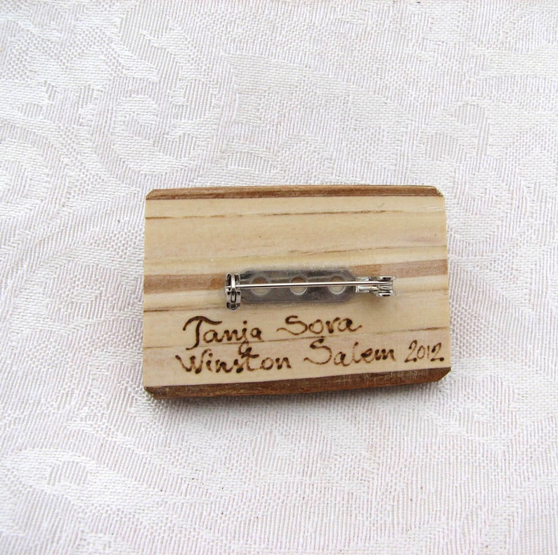Wooden Brooch Name Tag Rustic Twig Slice - Pyrography by Tanja Sova ...