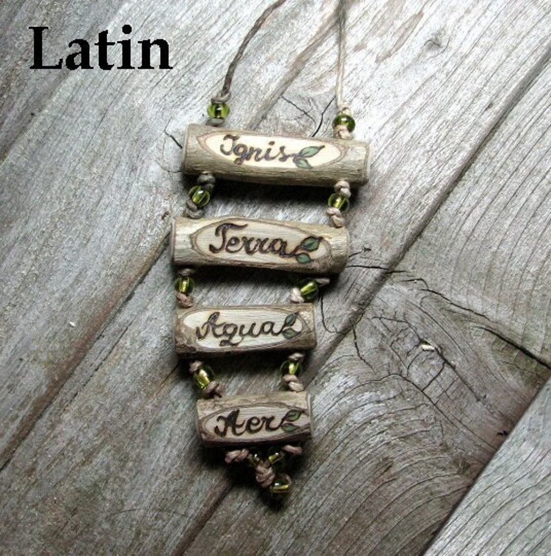 4 Elements: Latin German Spanish English French Wooden Necklace by ...
