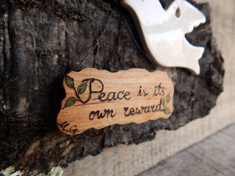 Peace Gandhi Quote - Porcelain White Dove on a Natural Oak Bark by ...