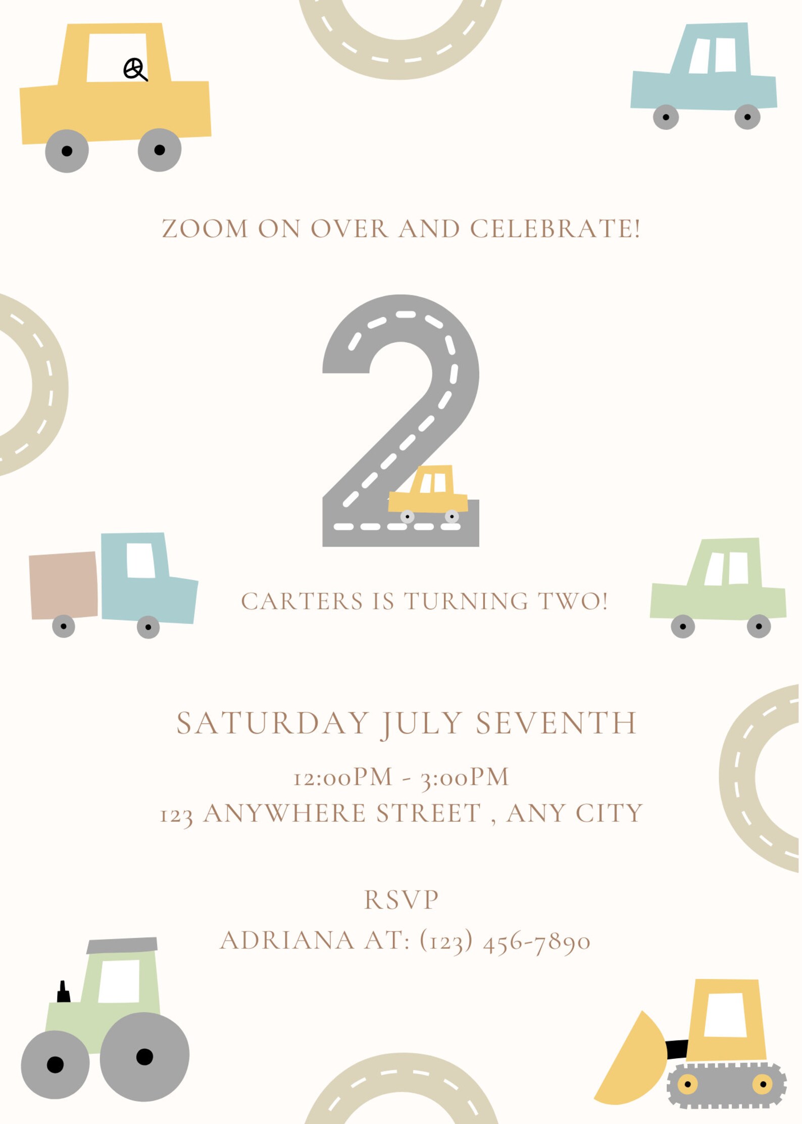 Car Themed Birthday Invitation, Downloadable Car Themed Birthday ...