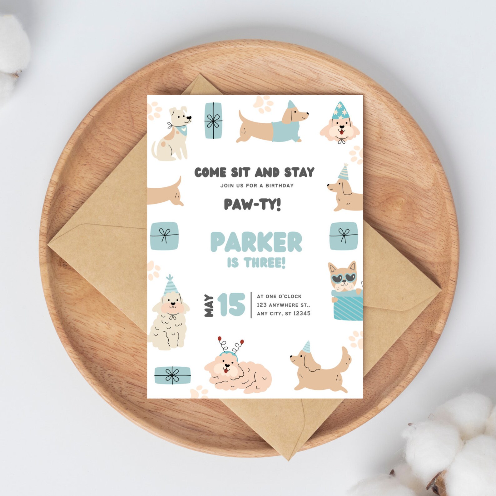 Pawt-y Theme Birthday Invitation, Dog Themed Birthday Party Invite ...