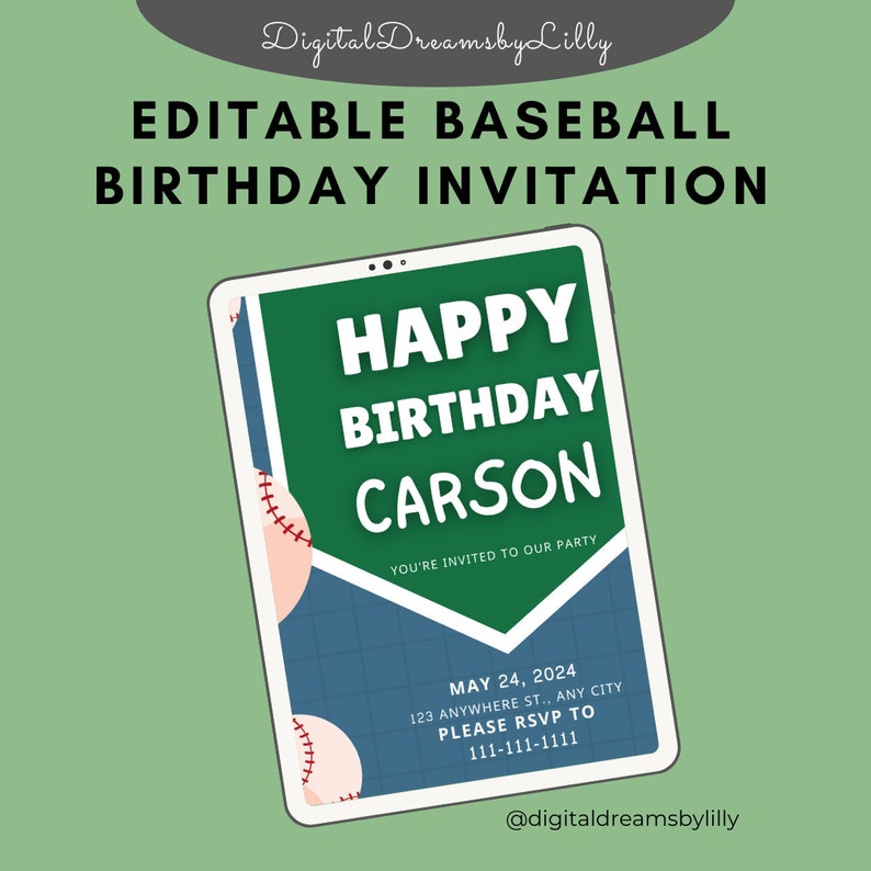 Editable Baseball Birthday Invitation, Baseball Invites, Instant ...