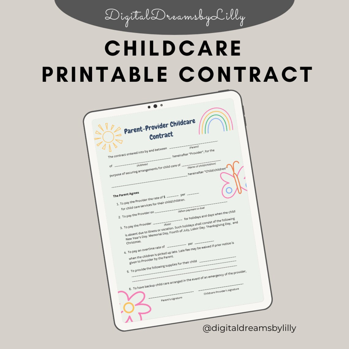 DAYCARE PARENTAL AGREEMENT | Childcare Center Printable Daycare ...