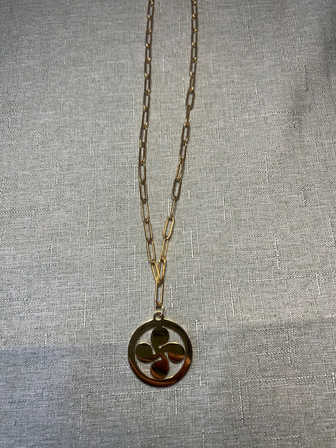 Gold Toned Lauburu Pendant on Paperclip Chain - Etsy