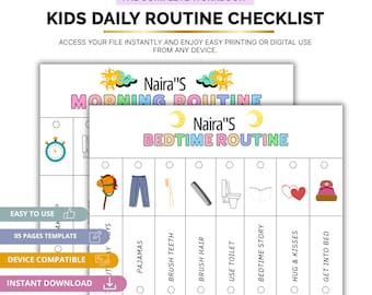 Kids Morning and Evening Routine Chart Printable - Daily Checklist for ...