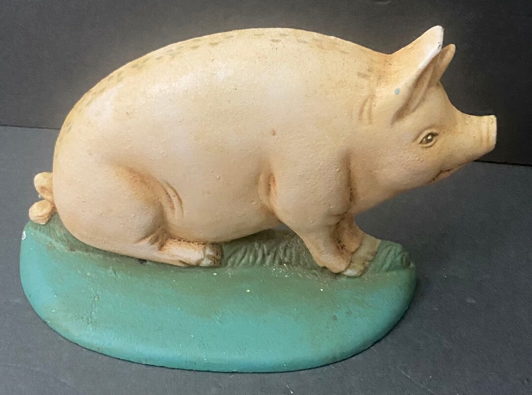 Cast Iron Pink Green Pig Shaped Door Stopper Size 8 X 2.5 X 4.5 Inches ...