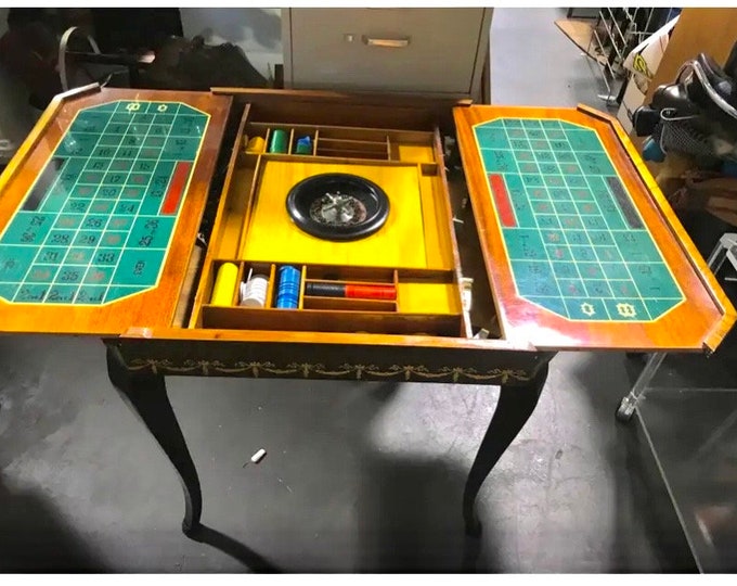 Antique French Game Table Flip Twist Top, Inlays Brass Trim Embossed ...