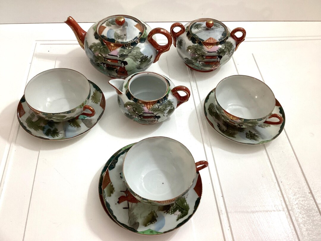 11 Pieces Japan Geisha Tea Set Creamer Sugar Tea Pot Cups & Saucers ...