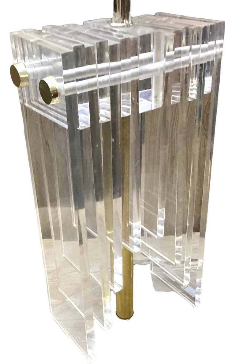 Modern Mid Century Rectangular Shape Lucite Table Lamp With Gold ...