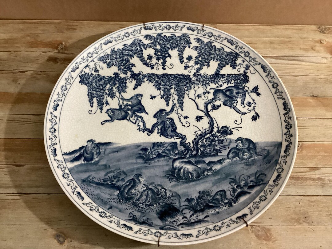 White Blue 14” Monkeys Collectible Display Plate - Etsy