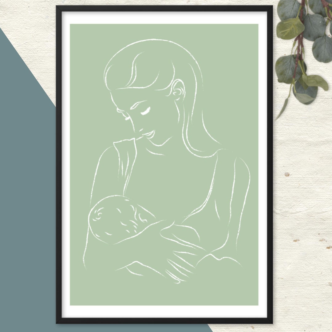 Breastfeeding Print, Mother and Baby Line Drawing, Maternal Pregnancy ...