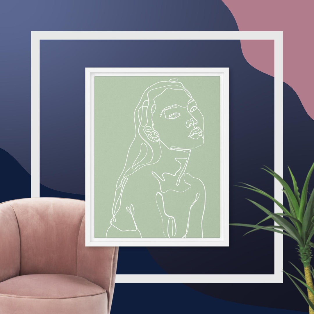 Printable Matcha Green Portrait Drawing, Fashion Lady in Line, Black ...